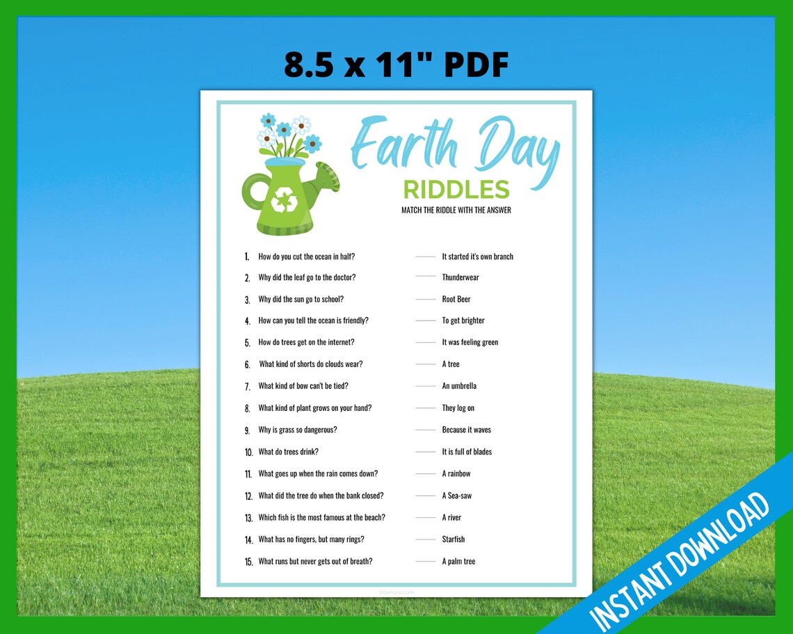 Earth Day Jokes for Kids Printable Earth Day Riddles Earth - Etsy