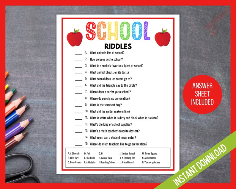 Back to School Riddles, Classroom Activity, School Jokes for Kids ...