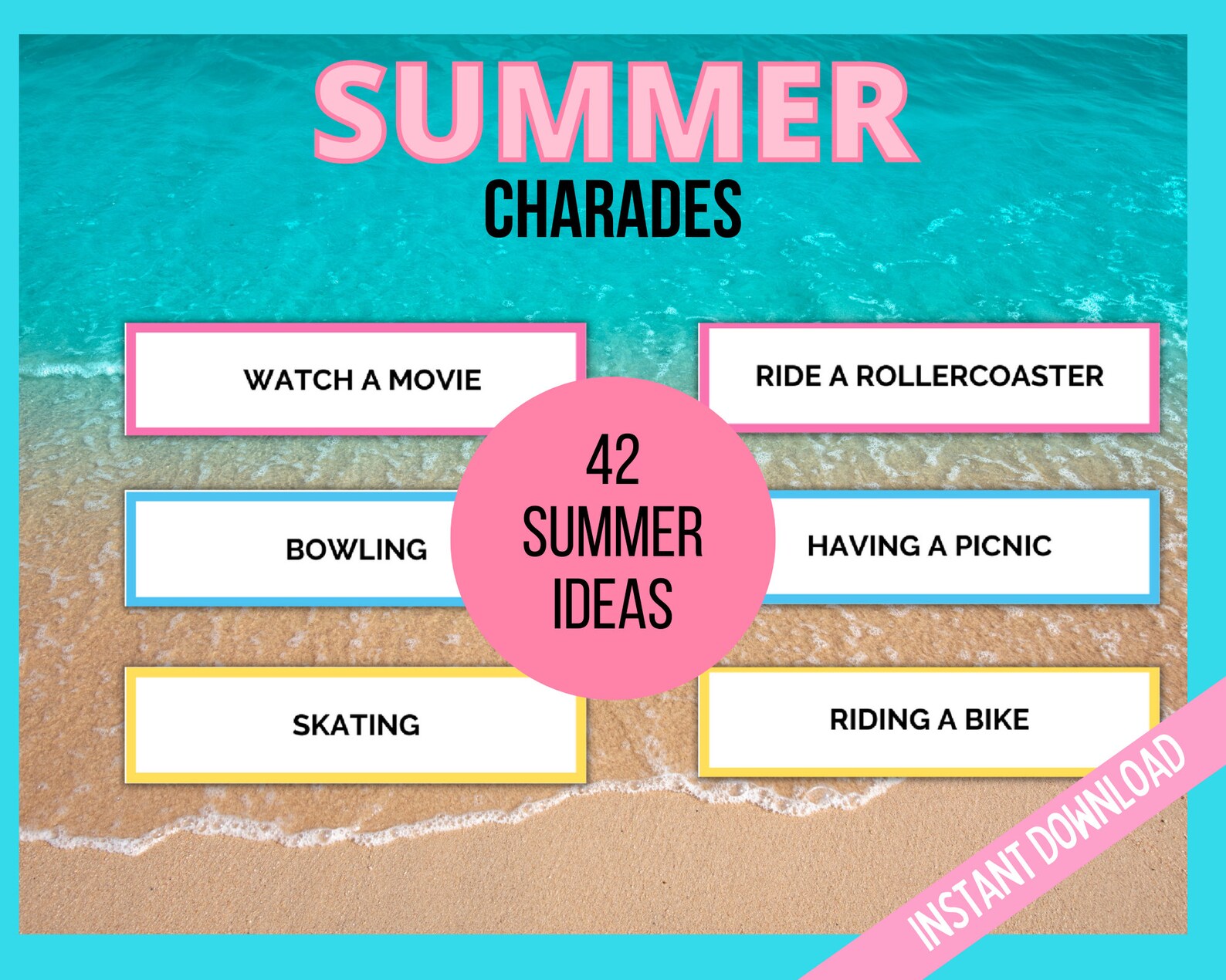 Summer Charades Printable Summer Charades List Summer Break | Etsy