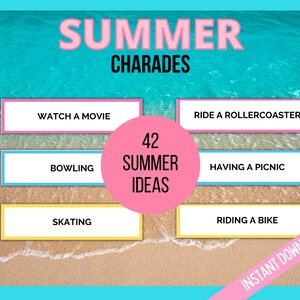 Summer Charades Printable Summer Charades List Summer Break | Etsy