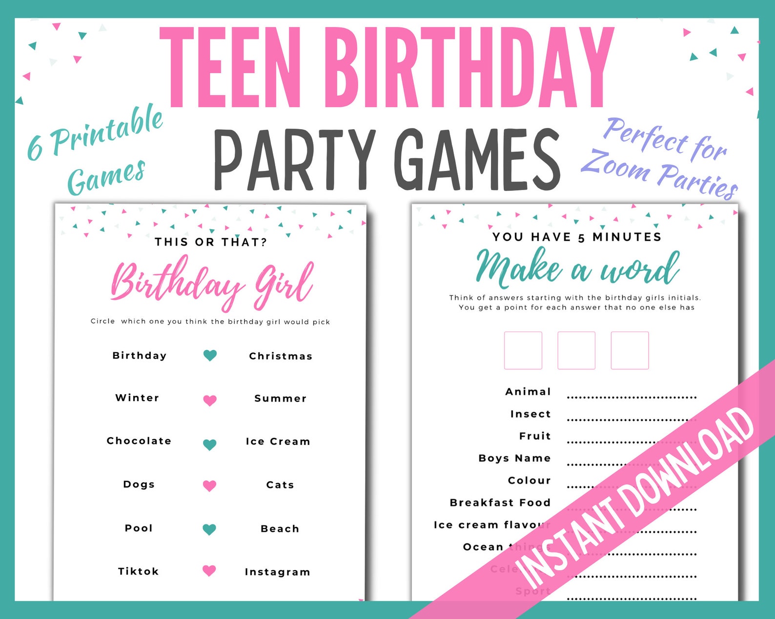 Teen Party Games Virtual Teen Party Games Teen Birthday | Etsy