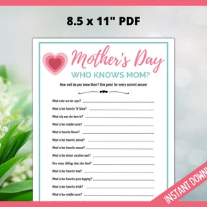 Who Knows Mom Best, Printable Mothers Day Games for Kids and Adults ...
