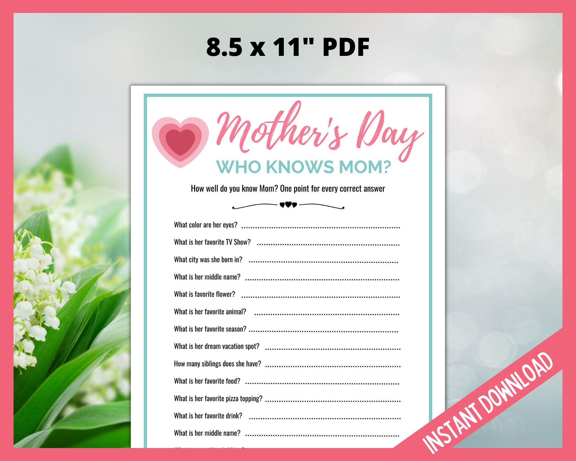Who Knows Mom Best Printable Mothers Day Games for Kids and | Etsy