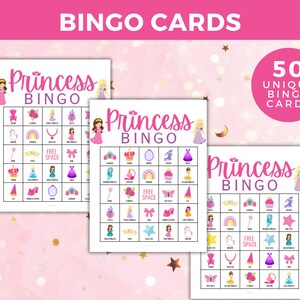 Princess Bingo, Princess Activity, 50 Printable Princess Party Game ...