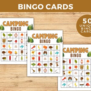 Camping Bingo, Group Game, 50 Printable Camp Game Bingo Cards, Summer ...