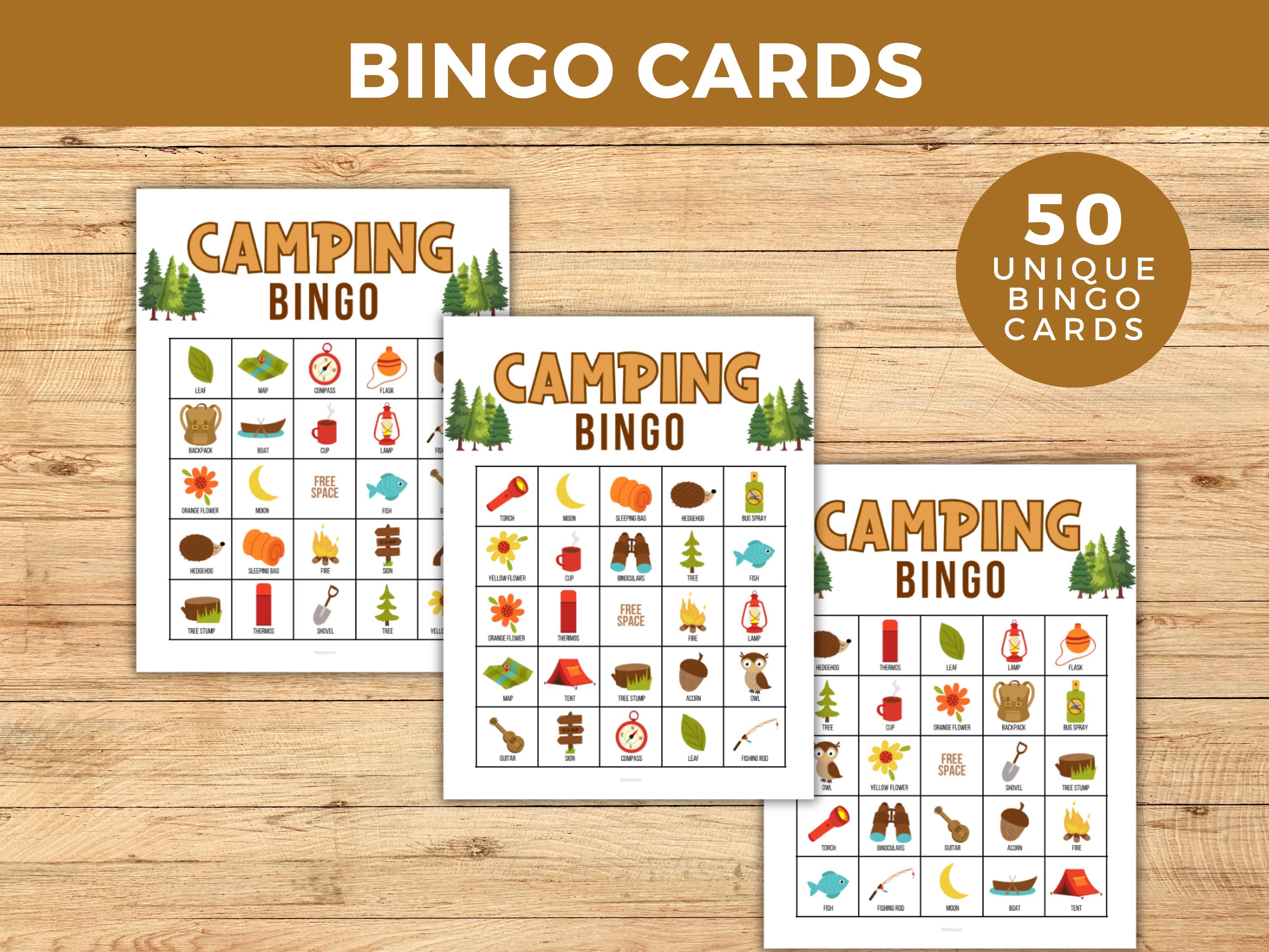 Camping Bingo, Group Game, 50 Printable Camp Game Bingo Cards, Summer ...
