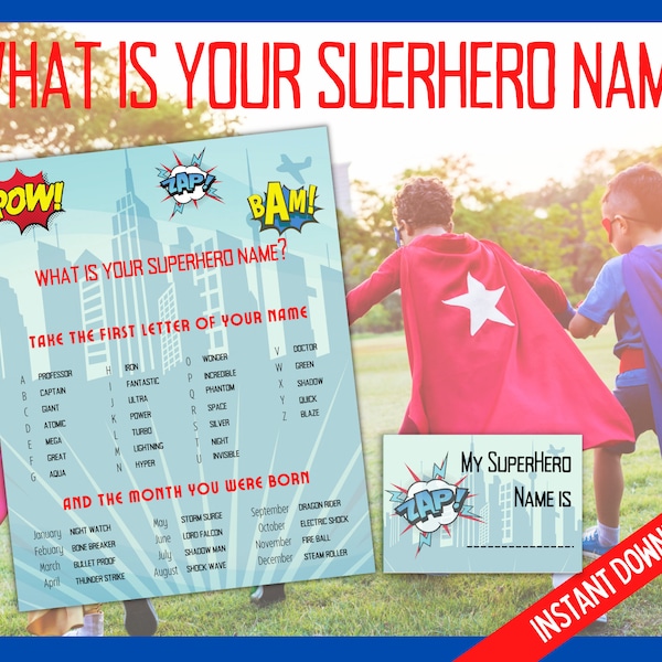 What is Your Superhero Name Game Super Hero Birthday Party - Etsy