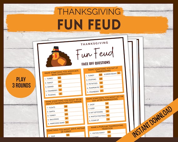 Fun Thanksgiving Feud Game, Printable Family Game, Friendly Feud ...
