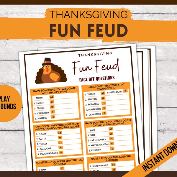 Thanksgiving Family Feud Game - Etsy