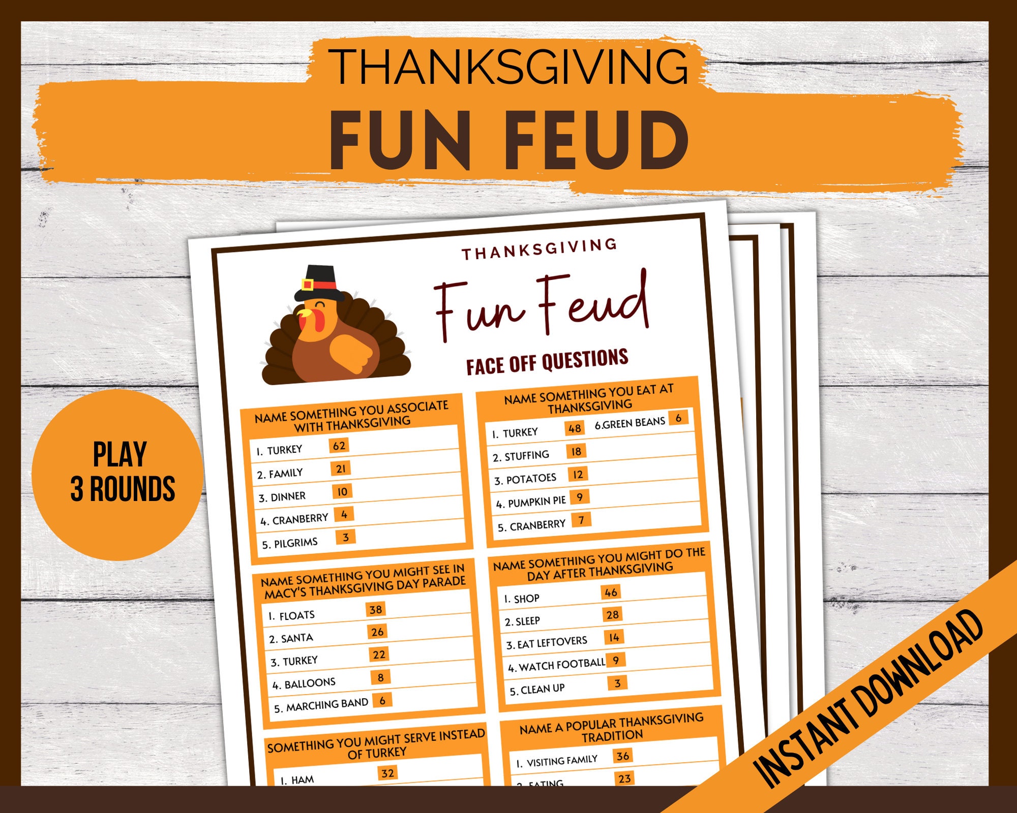 Fun Thanksgiving Feud Game Printable Family Game Friendly - Etsy