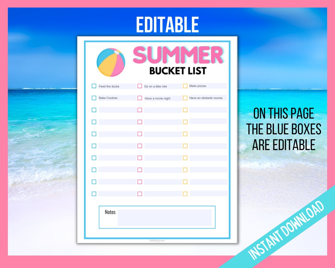 Summer Bucket List Printable Editable Summer Bucket List - Etsy