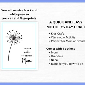 Mothers Day Fingerprint Art, Fingerprint Flower Craft, Gift for Mom ...