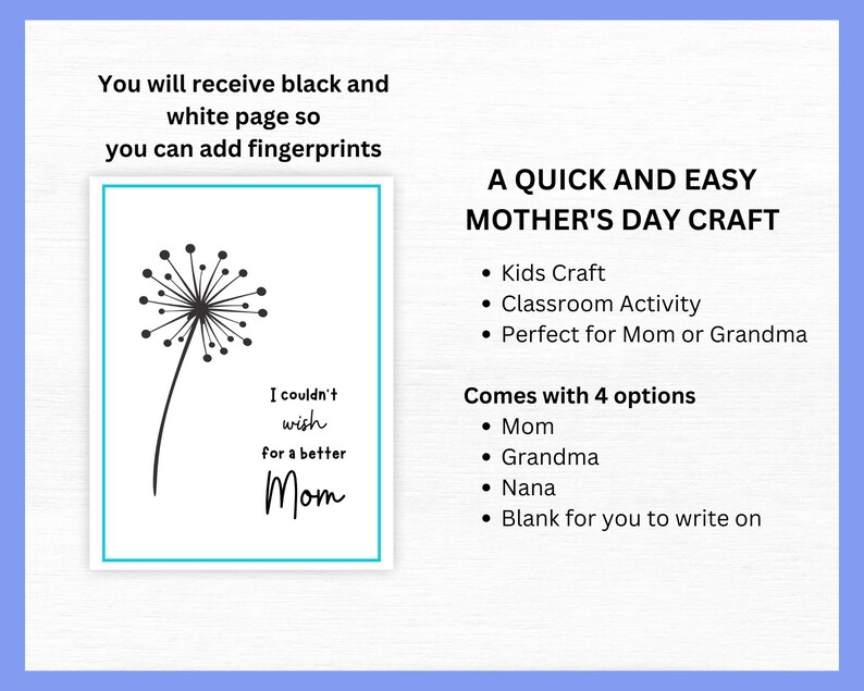 Mothers Day Fingerprint Art, Fingerprint Flower Craft, Gift for Mom ...