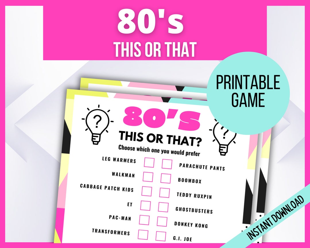 80s This or That Party Game, 1980s Printable Game, Would You Rather ...