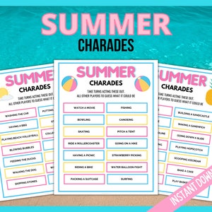 Summer Charades, Printable Summer Charades List, Summer Break Things to ...