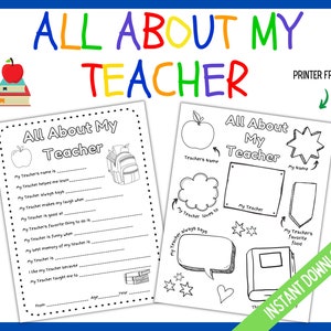 All About My Teacher, Teacher Appreciation Week Printable, Teacher ...