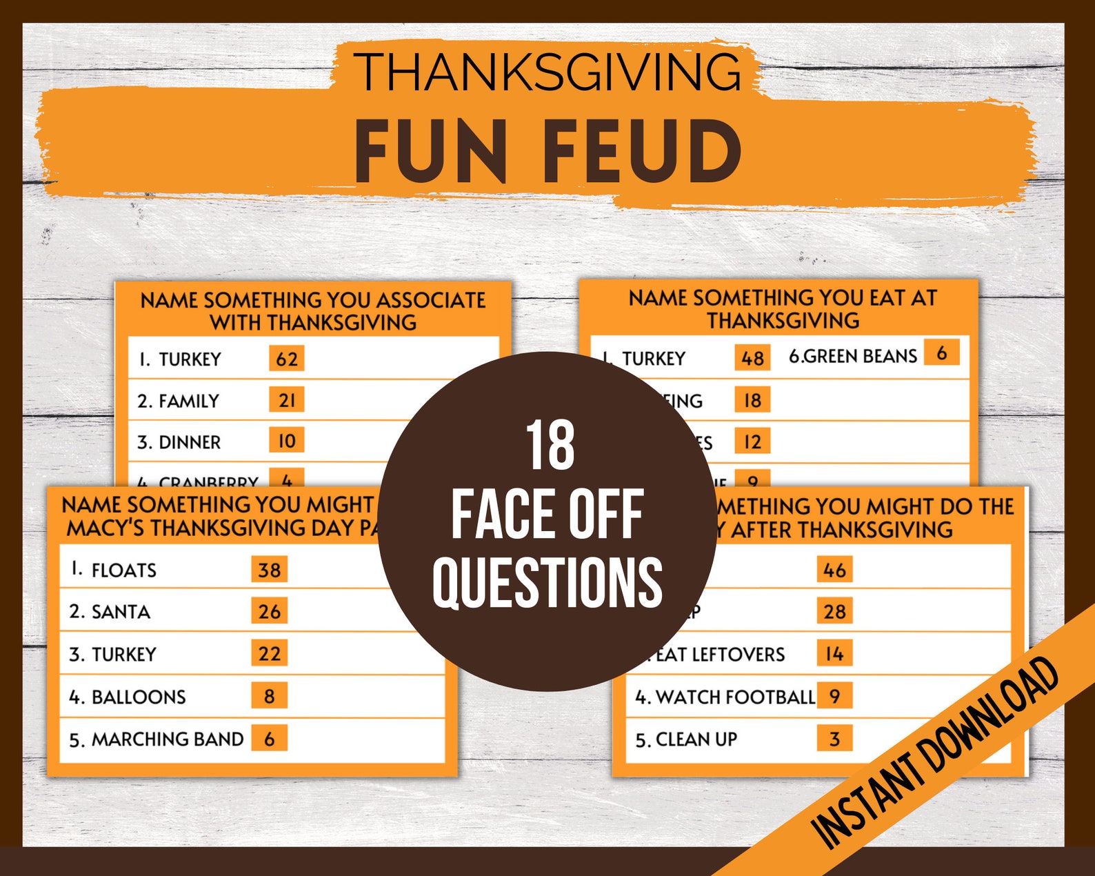 Fun Thanksgiving Feud Game, Printable Family Game, Friendly Feud ...