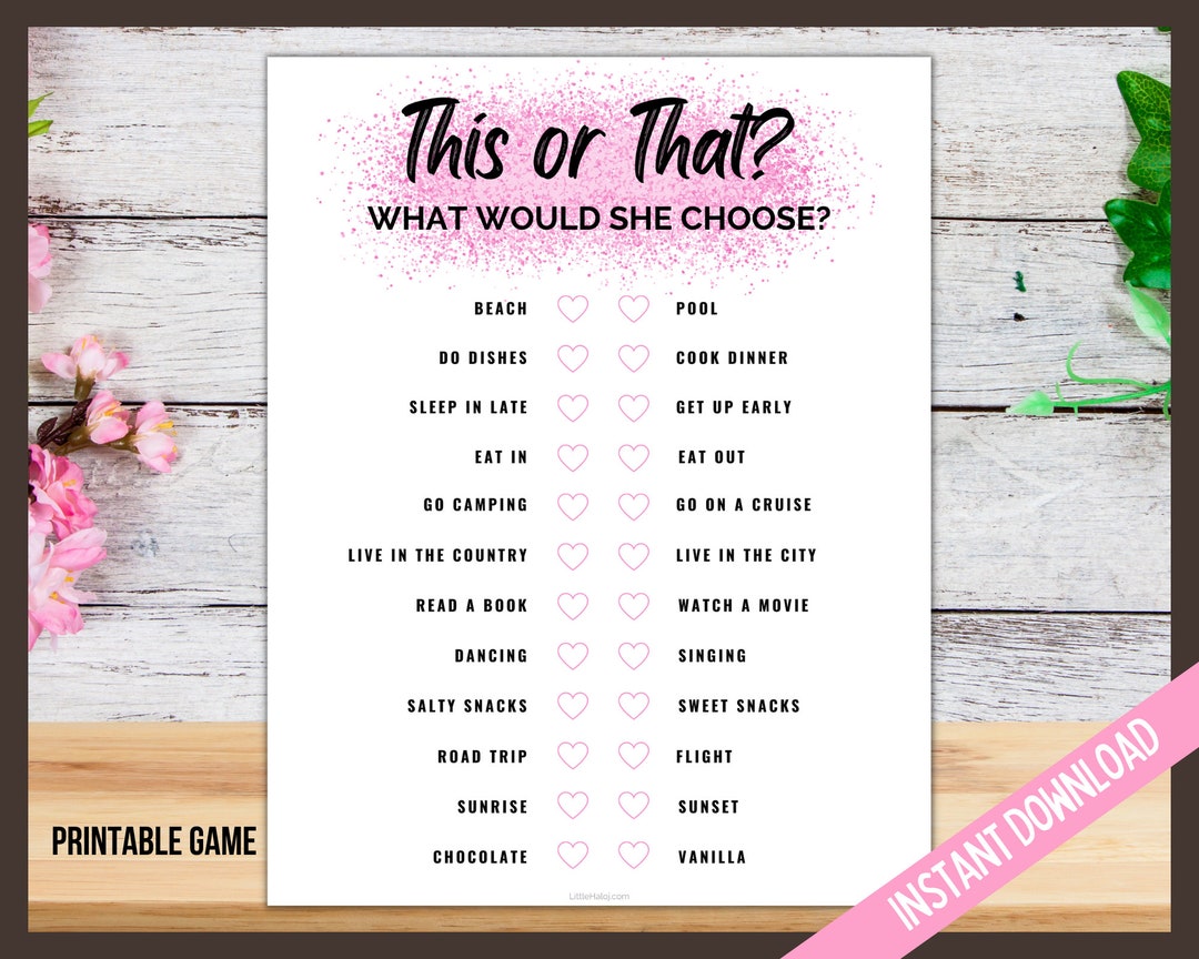 This or That Game, Would You Rather, Printable Party Phone Game for Her ...