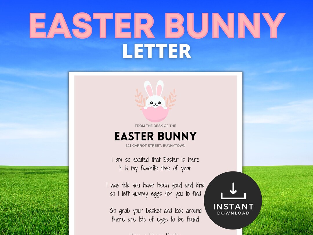 Easter Bunny Letter, Happy Easter Bunny Note, Kids Happy Easter Letter ...