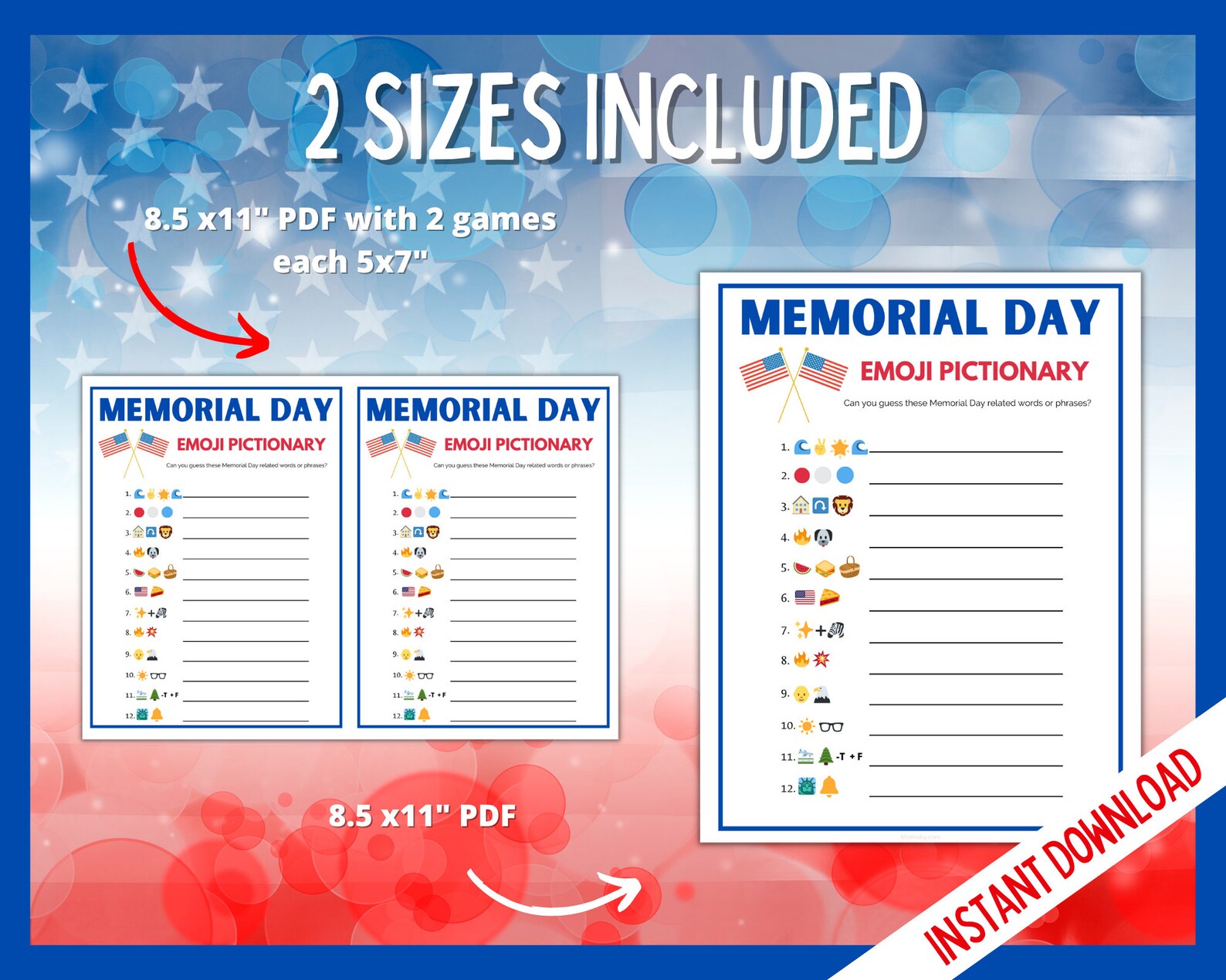 Memorial Day Emoji Game, Emoji Pictionary Game, Memorial Day Party ...