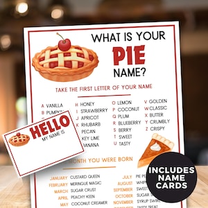 What's Your Pie Name Game, Printable Fall Party Game, Autumn Birthday ...