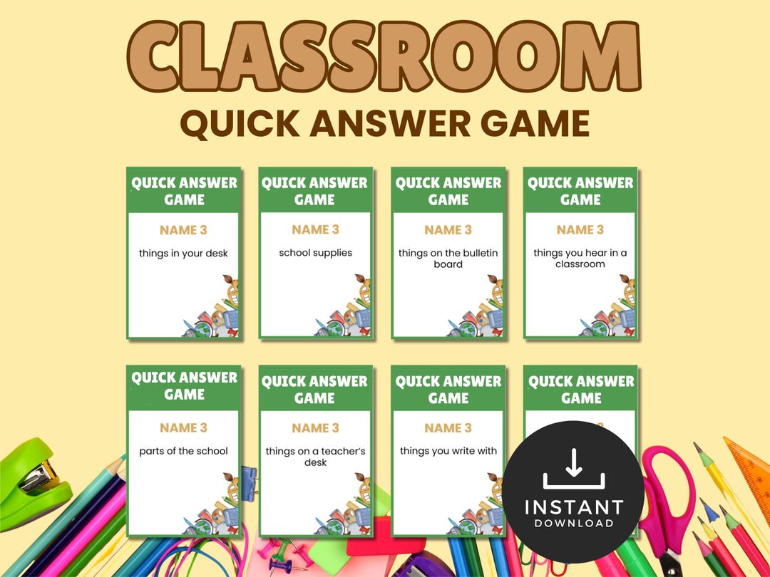 Classroom Quick Answer Game, Printable Kids Activity, Think Quick ...