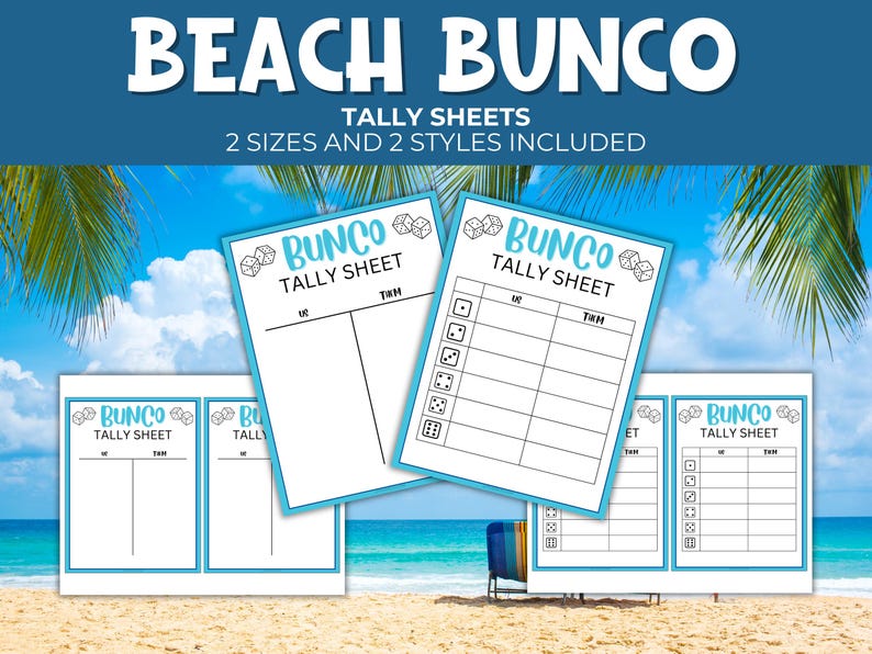 Beach Bunco Printable Party Pack and Scorecards, Bunco Game Rules ...