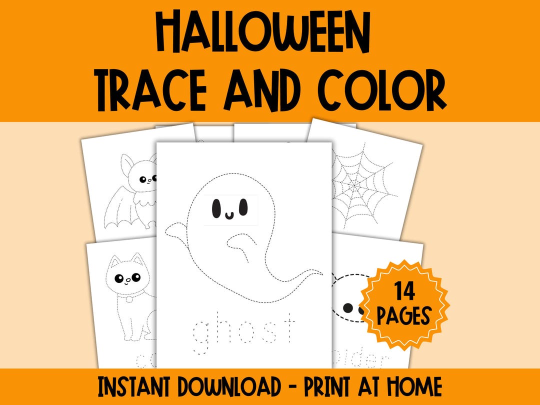 Halloween Trace and Color, Kids Halloween Classroom Coloring Pages ...