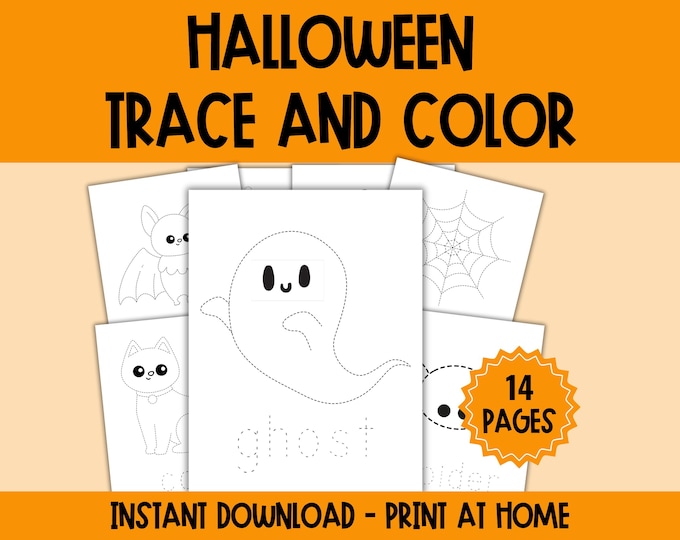 Halloween Trace and Color, Kids Halloween Classroom Coloring Pages ...