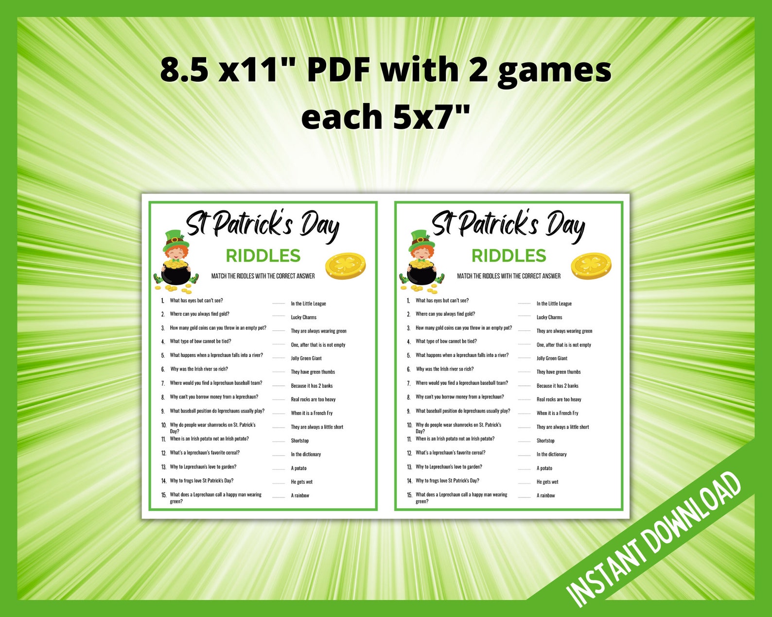 St Patrick's Day Riddles for Kids St Paddy's Day - Etsy