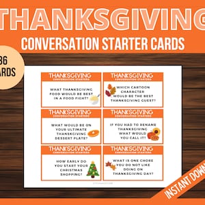 Thanksgiving Conversation Starter Question Cards, Thanksgiving Table ...