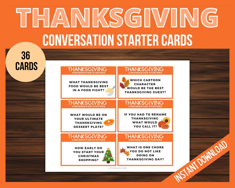 Thanksgiving Conversation Starter Question Cards, Thanksgiving Table ...