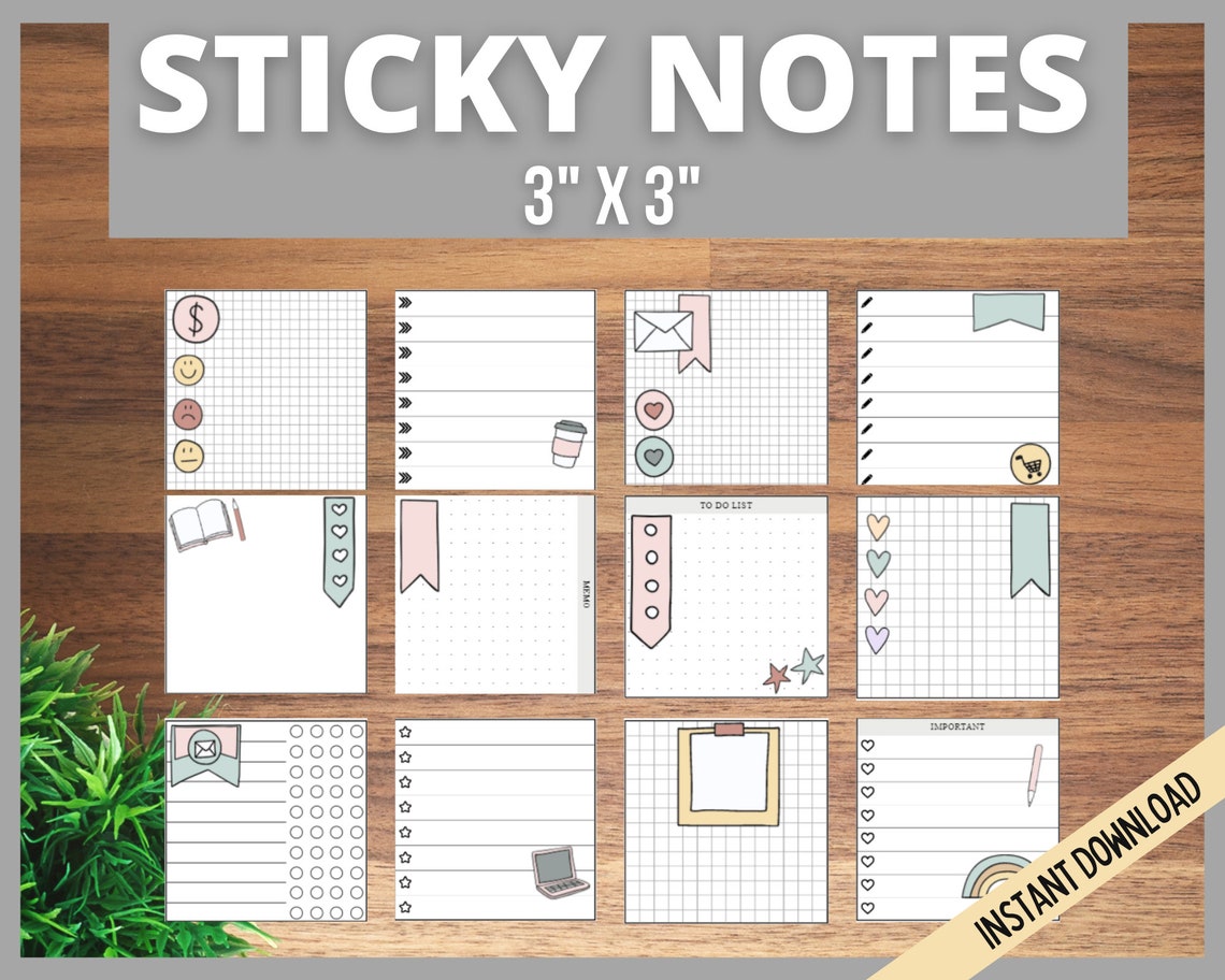 Planner Sticky Notes, 12 Minimalist Printable Sticky Notes, to Do List ...