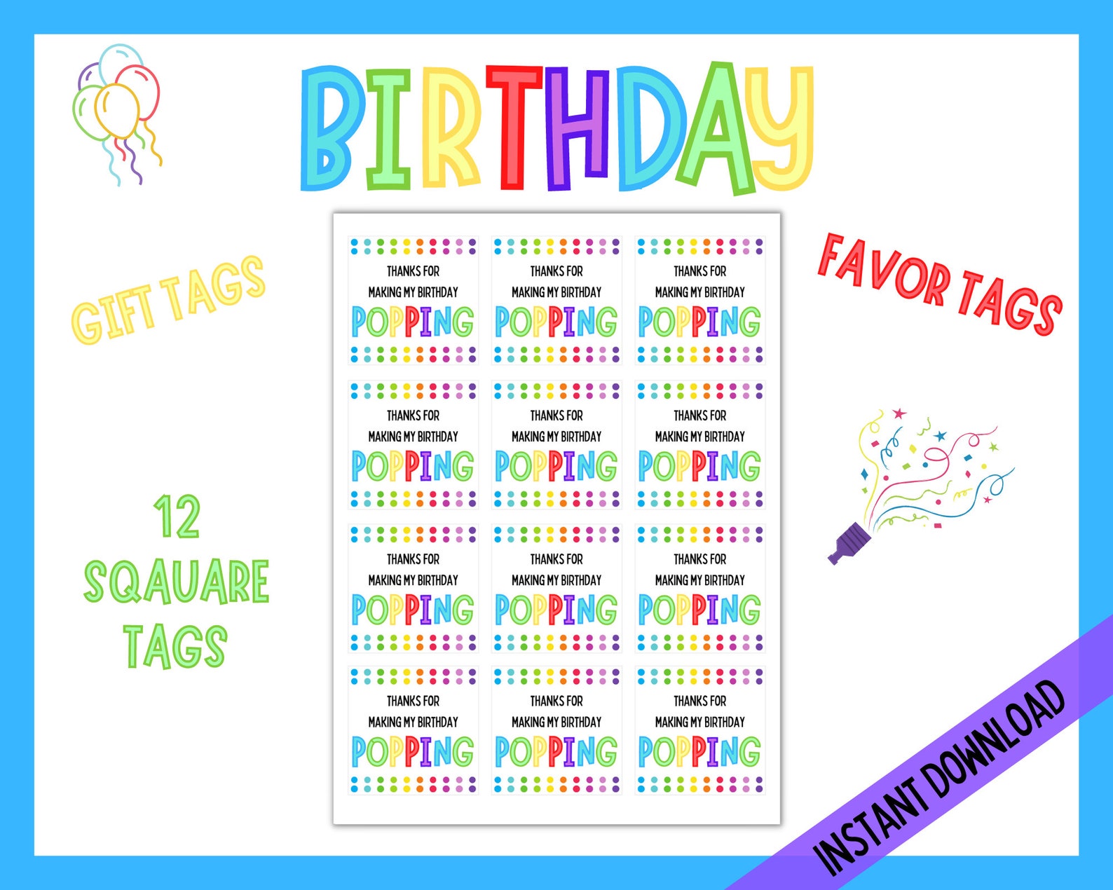 Birthday Gift Tags Thanks for Making My Birthday Popping - Etsy