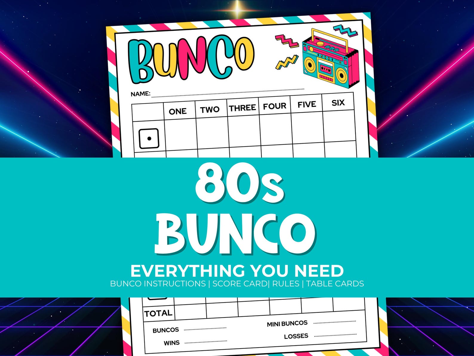 80s Bunco Printable Party Pack and Scorecards, Bunco Game Rules, Tally ...