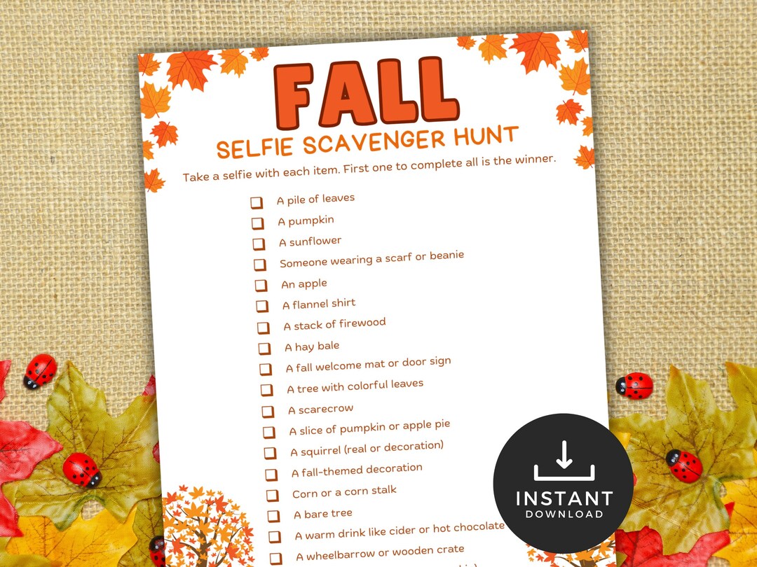 Fall Photo Scavenger Hunt, Printable Fall Selfie Scavenger Hunt, Fall ...