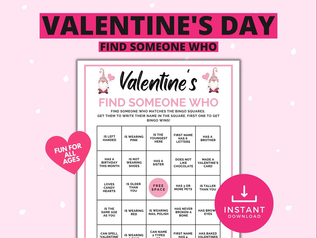 Valentines Find Someone Who Game, Valentines Day Game, Valentines ...