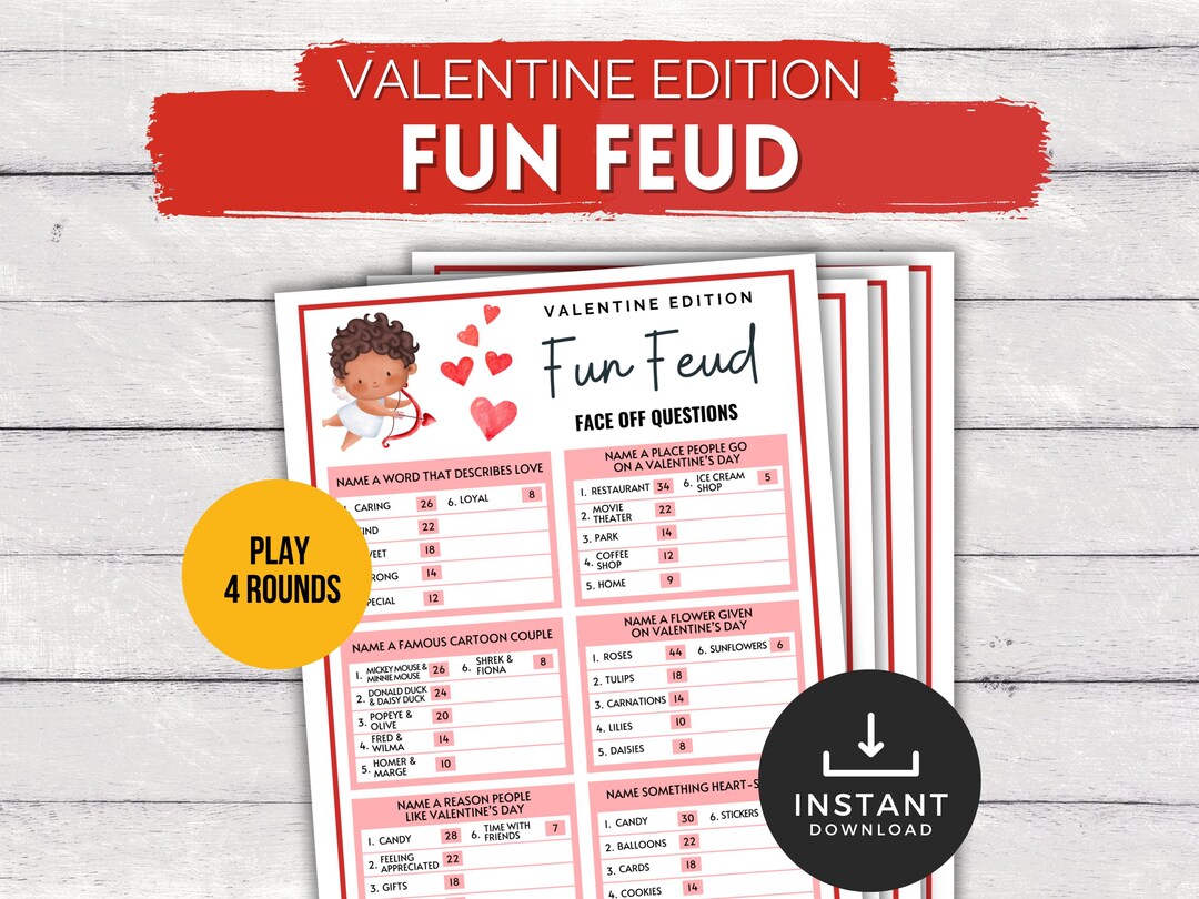 Valentines Fun Feud Game, Printable Valentines Family Game, Friendly ...