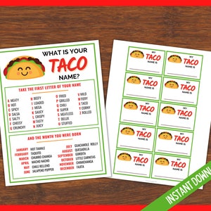 What's Your Taco Name, Cinco De Mayo Printable Game, Mexican Fiesta ...
