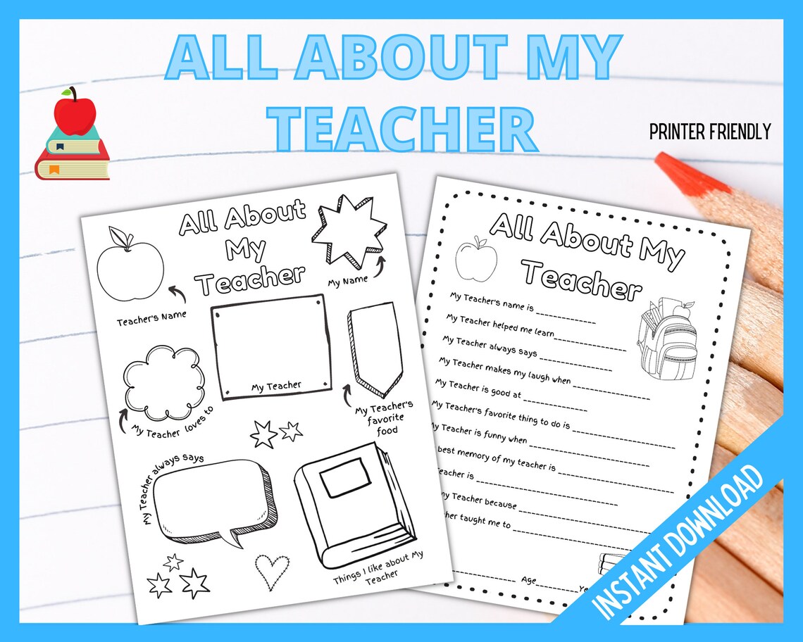 All About My Teacher Teacher Appreciation Week Printable - Etsy