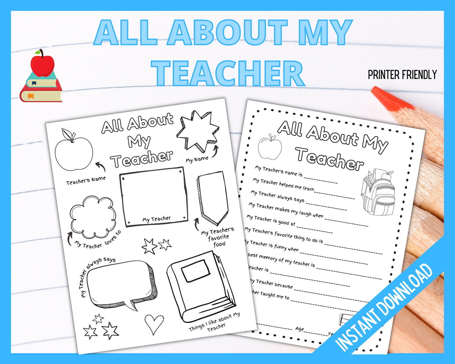 All About My Teacher Teacher Appreciation Week Printable - Etsy