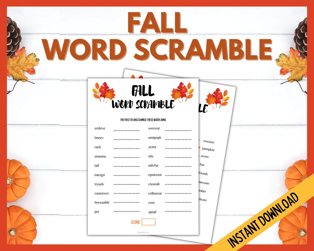 Fall Word Scramble Game, Printable Autumn Games, Fall Time Activities ...