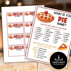 What's Your Pie Name Game, Printable Fall Party Game, Autumn Birthday ...