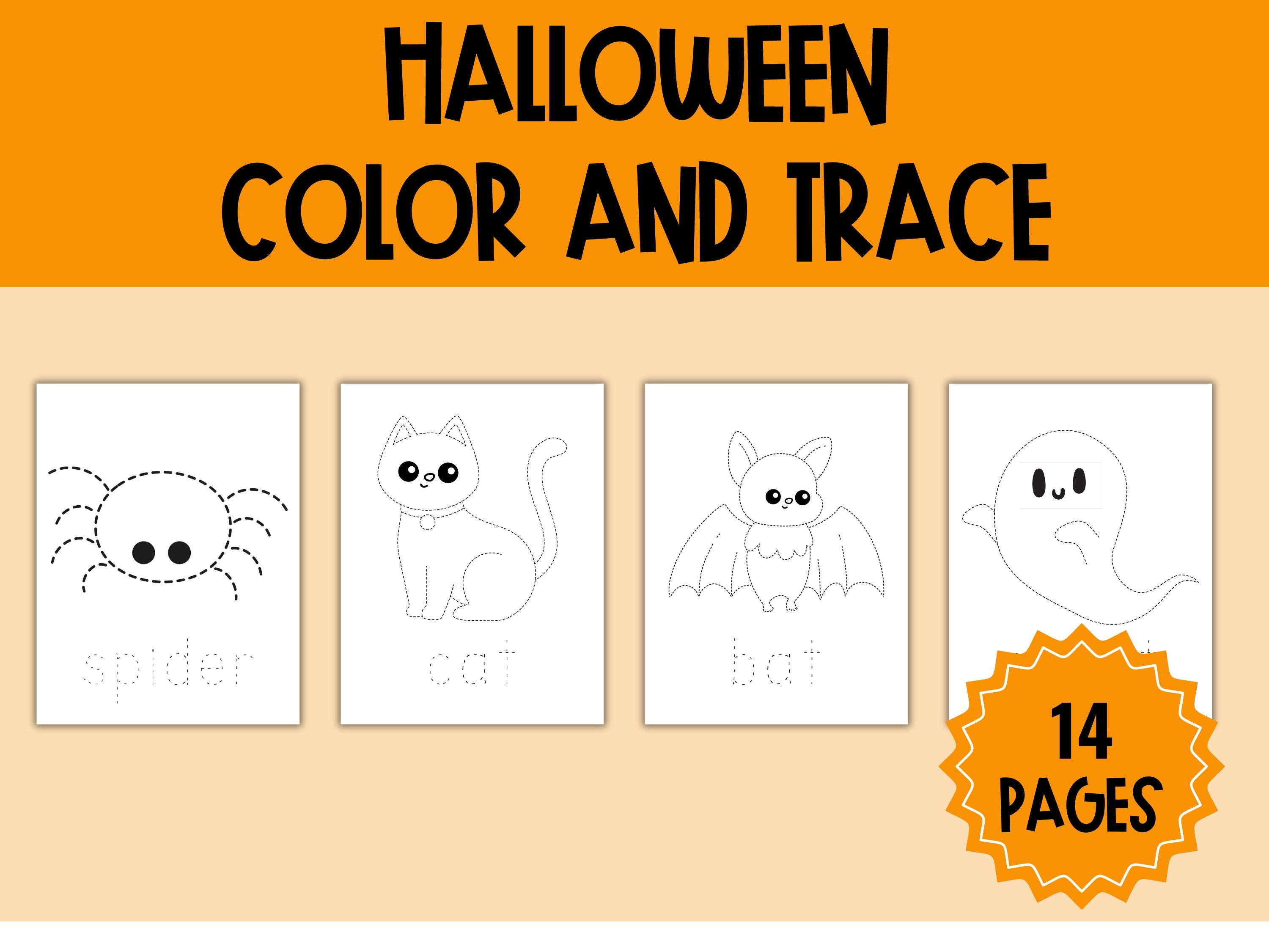 Halloween Trace and Color, Kids Halloween Classroom Coloring Pages ...