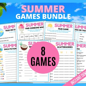 Summer Printable Games Bundle Summertime Activity Summer - Etsy