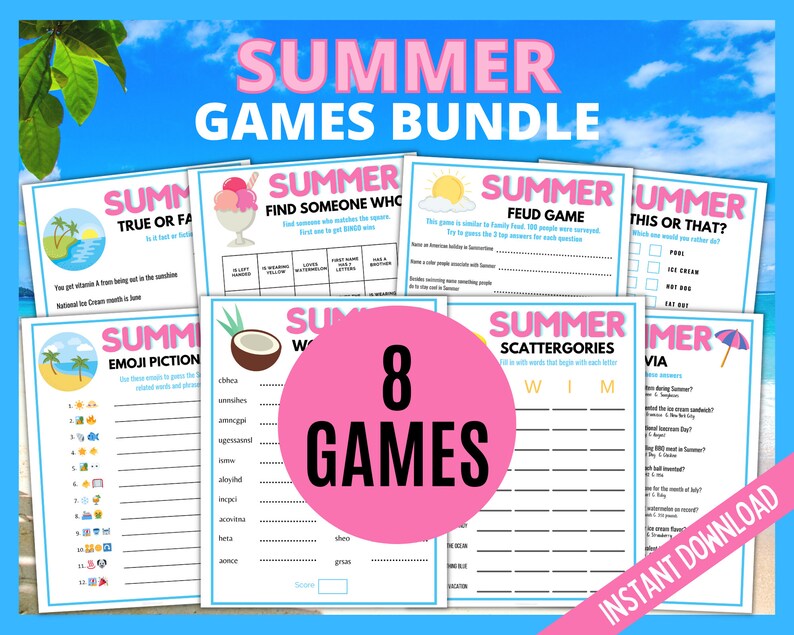 Summer Printable Games Bundle Summertime Activity Summer - Etsy