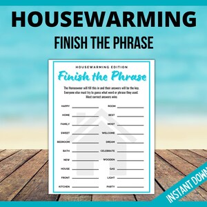 Housewarming Printable Game, Housewarming Finish the Phrase, New House ...