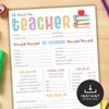 Get to Know Your Teacher Printable, Teacher Questionnaire Form, Tell Me ...