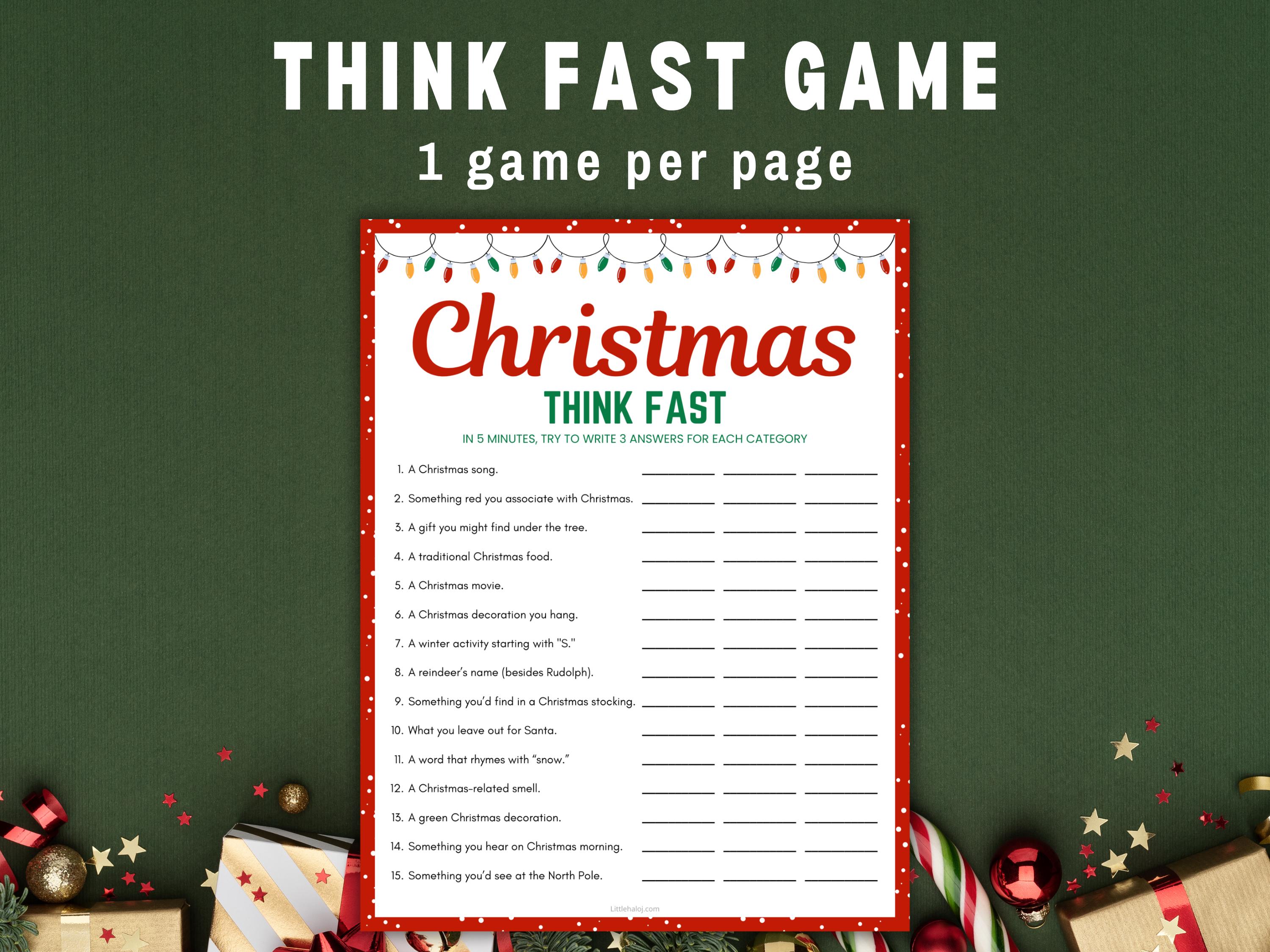 Christmas Think Fast Game, Christmas Printable Game, Christmas Family ...