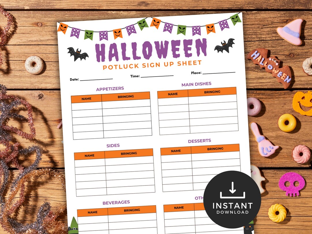 Halloween Potluck Sign up Sheet, Spooky Party Food Sign up Sheet ...